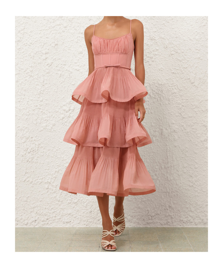 ZIMMERMANN Zimmermann Pleated Tiered Midi Dress